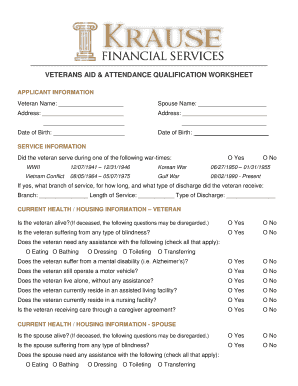 Fillable Online VETERANS AID amp ATTENDANCE QUALIFICATION WORKSHEET Fax ...