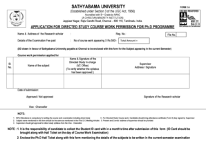 Fillable Online SATHYABAMA UNIVERSITY FORM 2 A (Established under ...