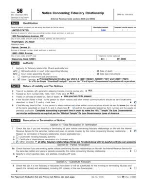 Fillable Online Form 56 (Rev. November 2017) - IRS.gov Fax Email Print ...