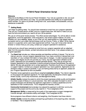 Fillable Online FY2015 Panel Orientation Script Fax Email Print - pdfFiller