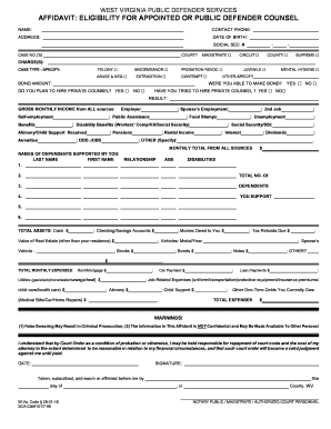 Fillable Online Eligibility Affidavit Form - Public Defender Services ...