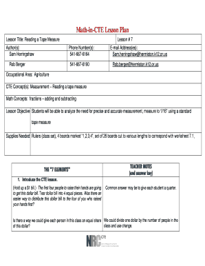 Fillable Online Measurement amp Fraction Math-in-CTE Lesson Planpdf Fax ...