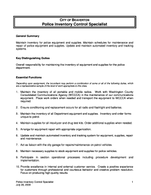 Fillable Online Police Inventory Control Specialist Fax Email Print ...