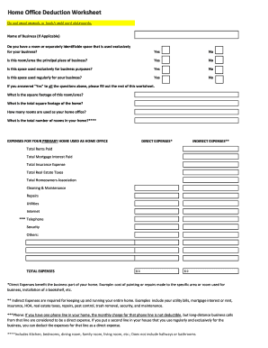 Fillable Online Home Office Deduction Worksheet Fax Email Print - pdfFiller
