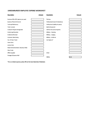Fillable Online UNREIMBURSED EMPLOYEE EXPENSE WORKSHEET Fax Email Print ...