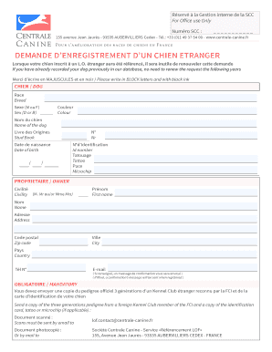 Fillable Online scc asso DEMANDE DENREGISTREMENT DUN CHIEN ETRANGER DEMANDE D - scc asso Fax ...