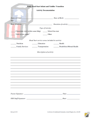 Fillable Online Early Head Start Infant and Toddler Transition Activity ...