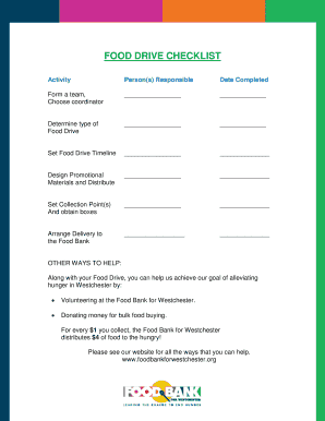 Fillable Online foodbankforwestchester Food drive checklist - Food Bank ...
