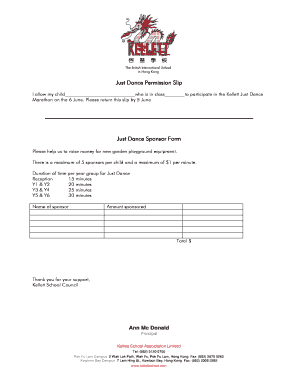 Fillable Online Just Dance Permission Slip Just Dance Sponsor Form Fax ...