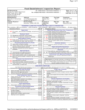 Fillable Online Food Establishment Inspection Report - KSHB Fax Email ...