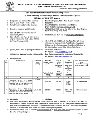 Fillable Online prdbihar SBD Based Detailed Short Term Notice Inviting ...
