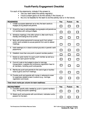 Fillable Online Youth/Family Engagement Checklist Fax Email Print ...