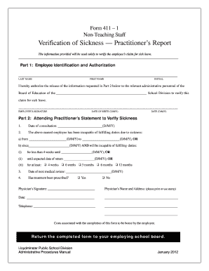 Fillable Online Form 411 1 Non-Teaching Staff Verification of Sickness ...