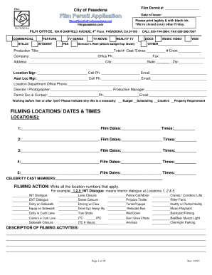 Fillable Online CITY OF PASADENA - FILM PERMIT Permit No Fax Email ...