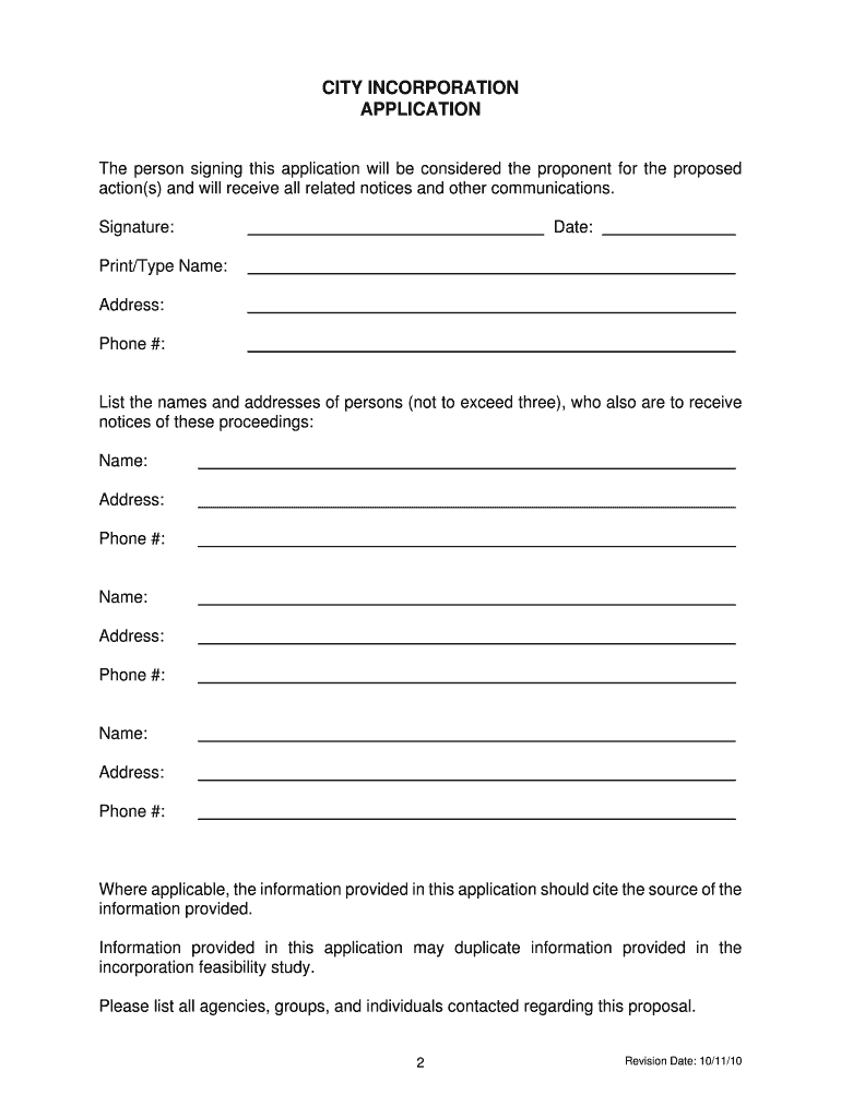 Fillable Online sdlafco CITY INCORPORATION APPLICATION - bsdlafcoorgb ...