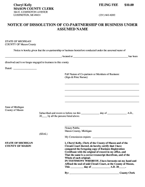 Fillable Online Cheryl Kelly MASON COUNTY CLERK FILING FEE 304 E Fax ...