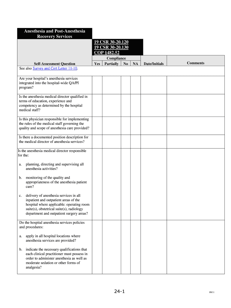 Fillable Online Anesthesia and Post-Anesthesia Recovery Services 19 CSR ...