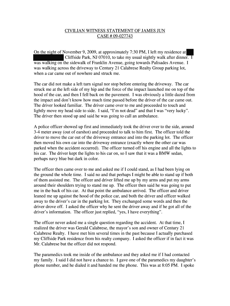 Fillable Online CIVILIAN WITNESS STATEMENT OF JAMES JUN CASE - The ...