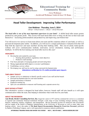 Fillable Online Head Teller Development Improving Teller Performance ...