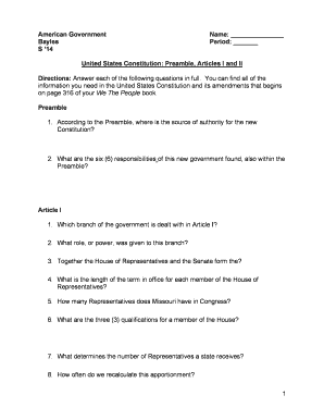 Fillable Online Worksheet Preamble Articles I and II - School District of Fax Email Print ...