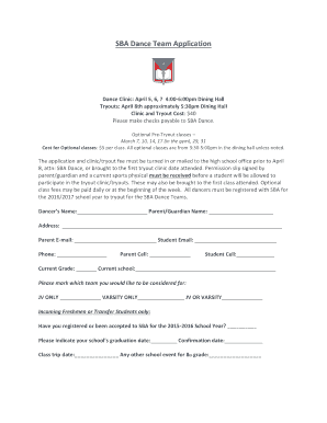 Fillable Online sbaeagles SBA Dance Team Application - sbaeagles Fax Email Print - pdfFiller