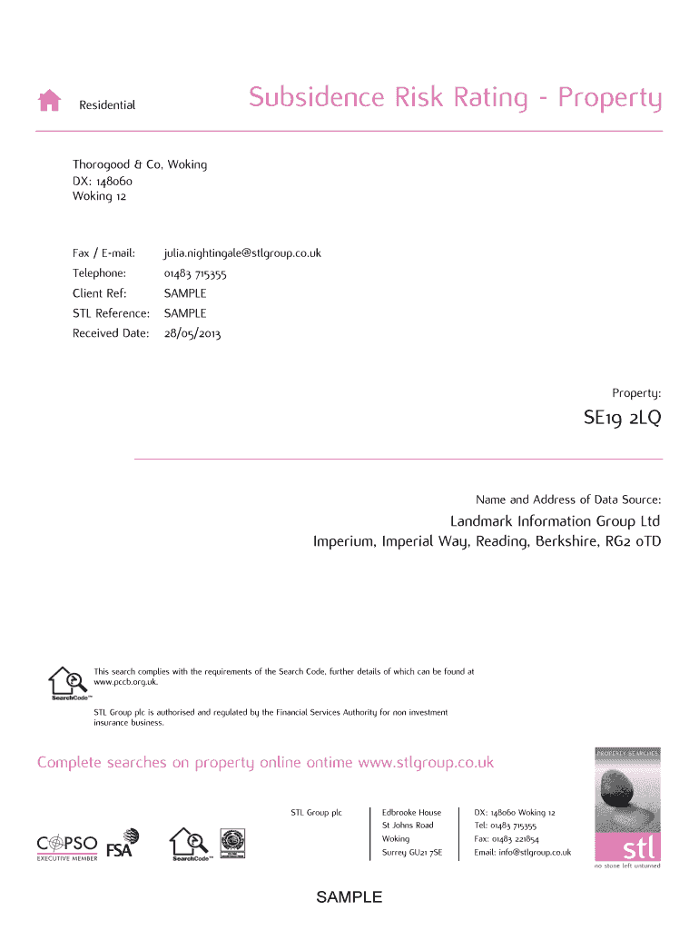 Fillable Online Subsidence Risk Rating - Property - STL Group Fax Email ...