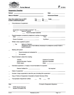 Fillable Online SUSPENSION CHECKLIST Fax Email Print - pdfFiller