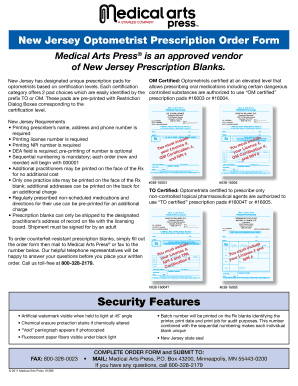 Fillable Online New Jersey Optometrist Prescription Order Form Fax ...