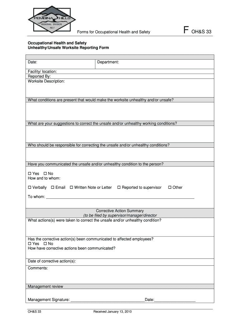 Fillable Online Forms for Occupational Health and Safety F OH& Fax ...