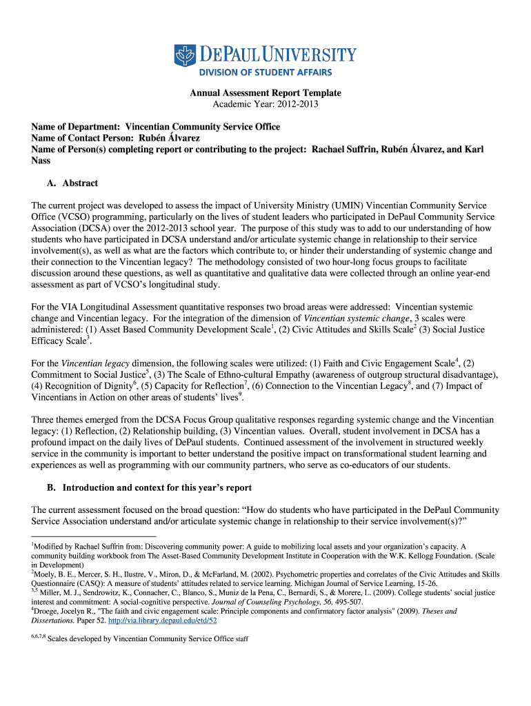 Fillable Online offices depaul Annual Assessment Report Template Name ...