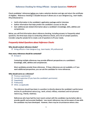 Fillable Online Reference Checking for Hiring Officials - Sample ...