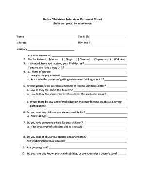 Fillable Online Helps Ministries Interview Comment Sheetdocx Fax Email ...