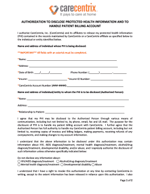Fillable Online AUTHORIZATION TO DISCLOSE PROTECTED HEALTH INFORMATION AND TO Fax Email Print ...