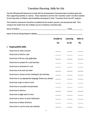 Fillable Online Transition Planning- Skills for Life Fax Email Print ...