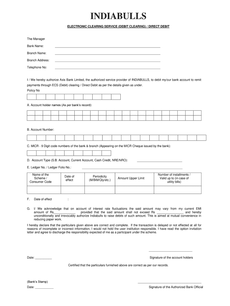 Fillable Online ELECTRONIC CLEARING SERVICE (DEBIT CLEARING) DIRECT ...