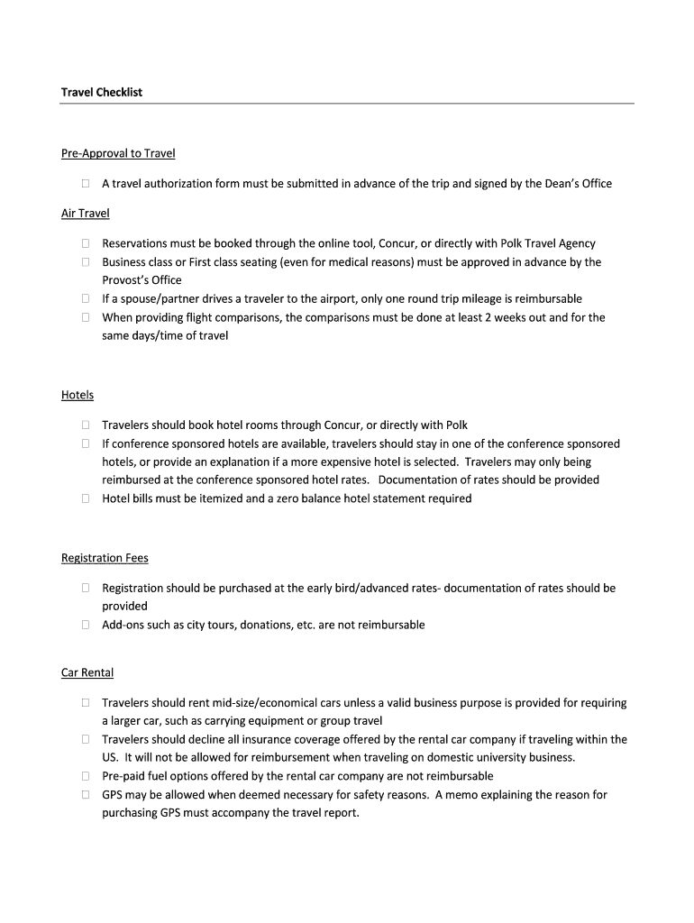 Fillable Online peabody vanderbilt Travel Checklist Pre-Approval to ...
