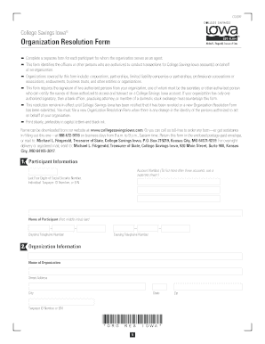 Fillable Online College Savings Iowa Organization Resolution Form Fax ...