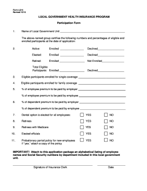 Fillable Online lghip LOCAL GOVERNMENT HEALTH INSURANCE PROGRAM ...