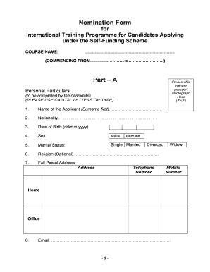 Fillable Online Nomination Form for International Training Programme ...