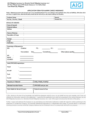 Fillable Online Marine Cargo Application Form - AIG Fax Email Print ...