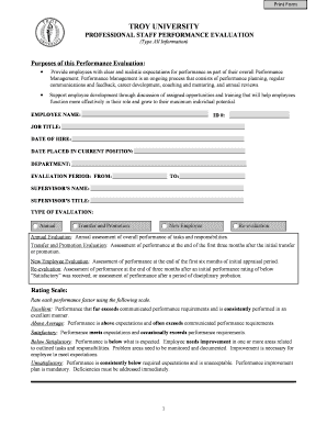 Fillable Online PROFESSIONAL STAFF PERFORMANCE EVALUATION Fax Email ...