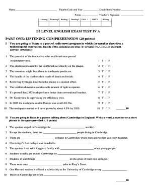Fillable Online B2 LEVEL ENGLISH EXAM TEST IV A PART ONE LISTENING Fax ...