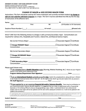 Fillable Online CHANGE OF MAJOR or ADD SECOND MAJOR FORM Fax Email ...