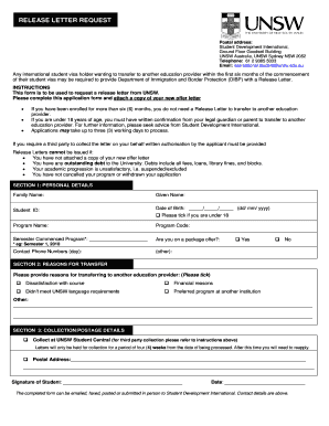 Fillable Online Standard letter request - UNSW Australia Fax Email ...