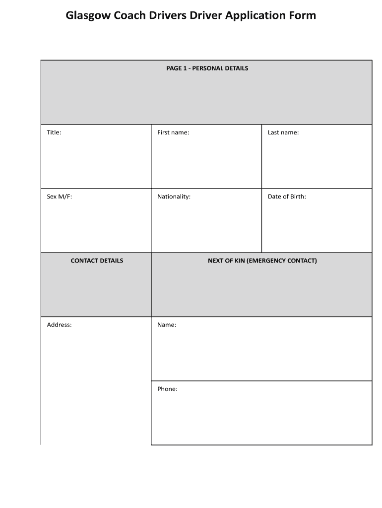 Fillable Online Glasgow Coach Drivers Driver Application Form Fax Email ...
