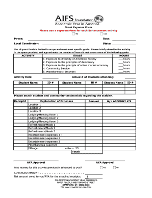 Fillable Online Grant Expense Form Please use a separate form for each ...