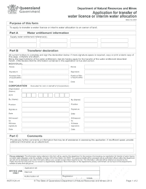 Fillable Online Application for transfer of water licence or interim ...