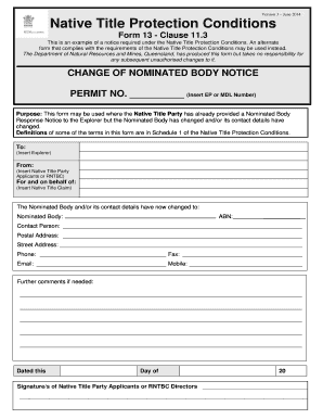 Fillable Online Native Title Protection Conditions bFormb 13 Change of ...