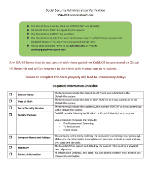 Fillable Online Any SSA-89 forms that do not comply with these ...