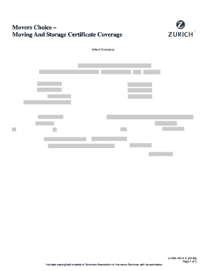 Fillable Online Moving And Storage Certificate Coverage Fax Email Print ...